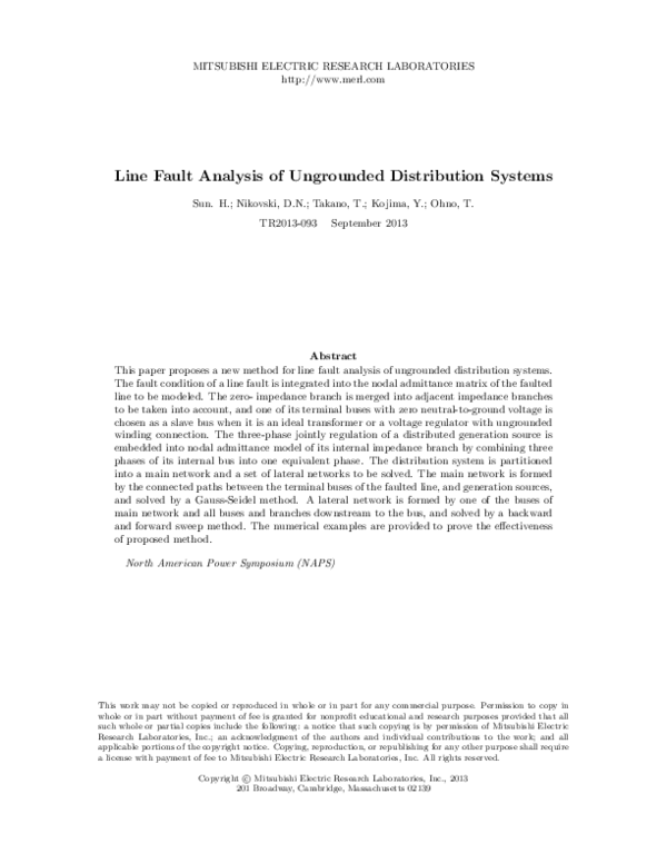 (PDF) Line fault analysis of ungrounded distribution systems