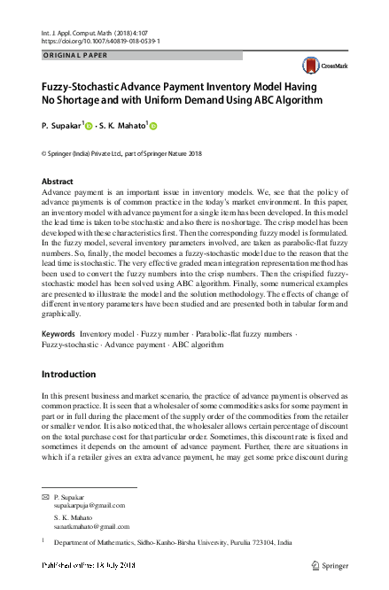 (PDF) Fuzzy-Stochastic Advance Payment Inventory Model Having No Shortage and with Uniform ...