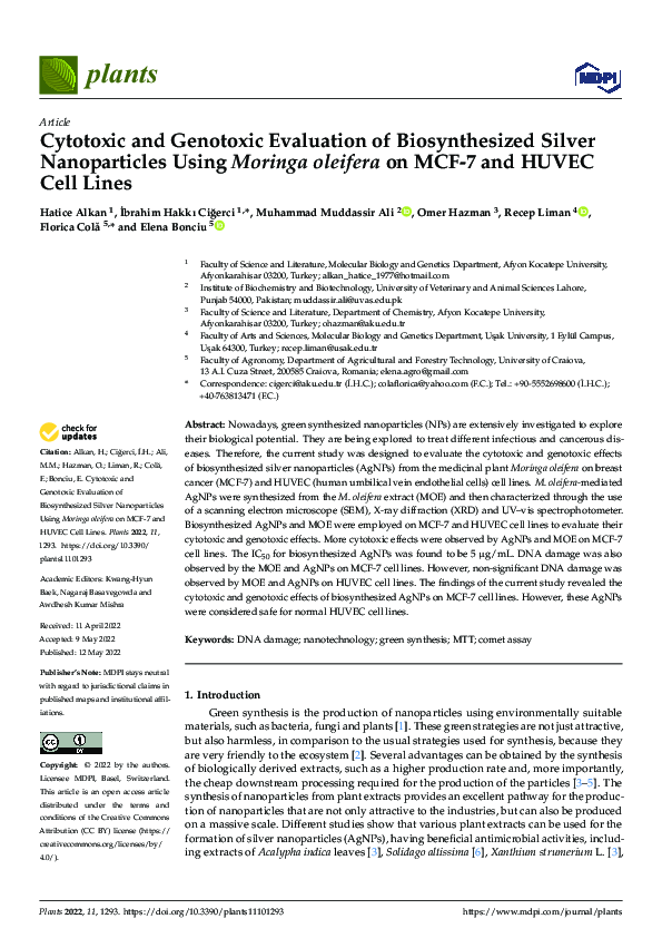 (PDF) Cytotoxic and Genotoxic Evaluation of Biosynthesized Silver Nanoparticles Using Moringa ...