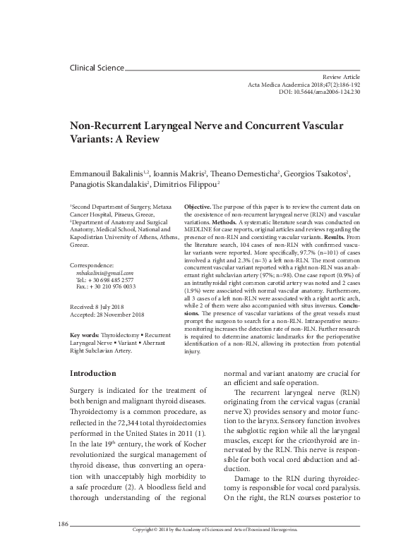 (PDF) Non-Recurrent Laryngeal Nerve and Concurrent Vascular Variants: A ...