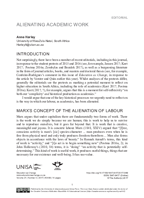 (PDF) Alienating academic work