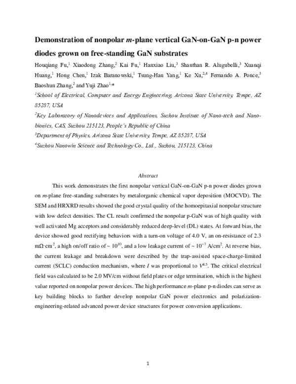 (PDF) Nonpolar vertical GaN-on-GaN p–n diodes grown on free-standing ...