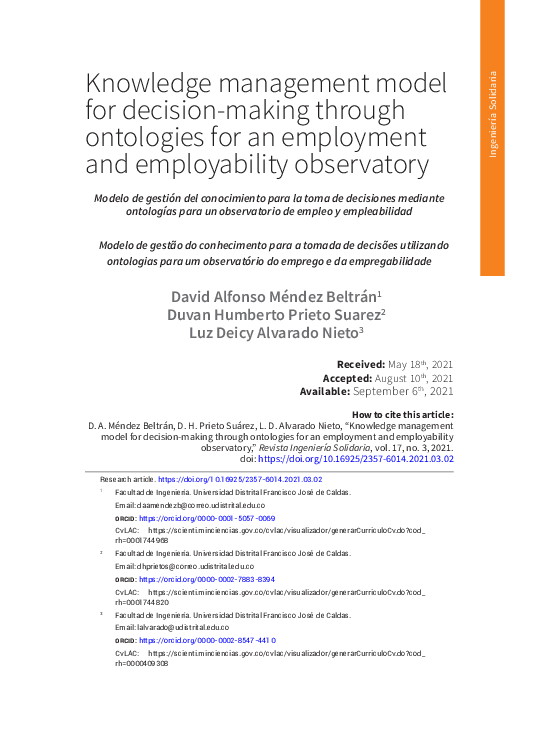 (PDF) Knowledge management model for decision-making through ontologies for an employment and ...