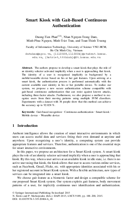 (PDF) Smart Kiosk with Gait-Based Continuous Authentication