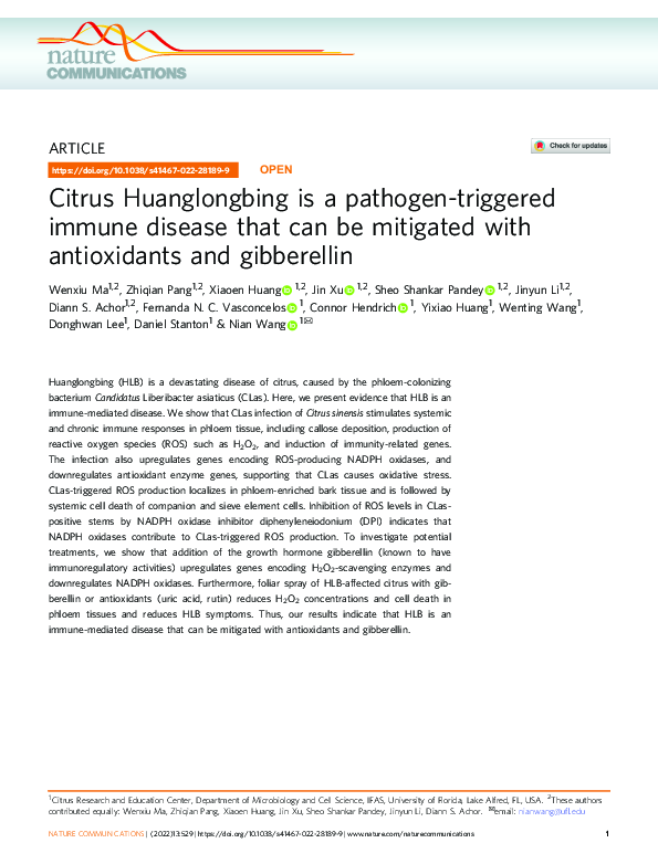 (PDF) Citrus Huanglongbing is a pathogen-triggered immune disease that ...