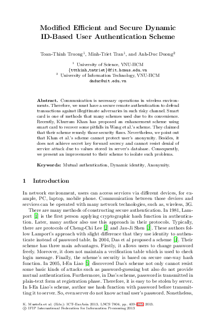 Pdf Modified Efficient And Secure Dynamic Id Based User Authentication Scheme