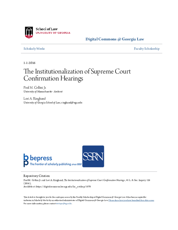 (PDF) The Institutionalization of Supreme Court Confirmation Hearings