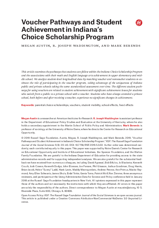 (PDF) Voucher Pathways and Student Achievement in Indiana’s Choice ...