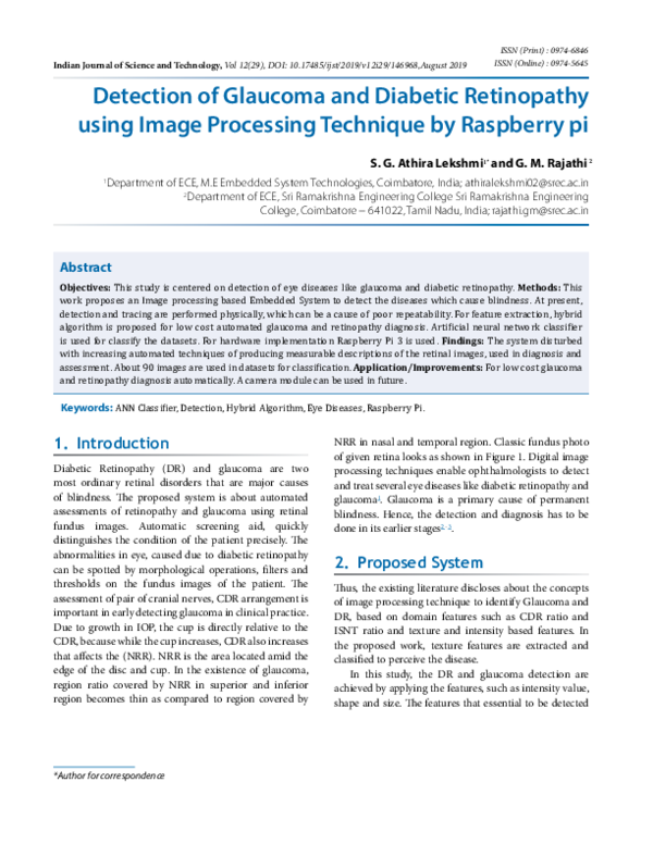 Pdf Detection Of Glaucoma And Diabetic Retinopathy Using Image Processing Technique By