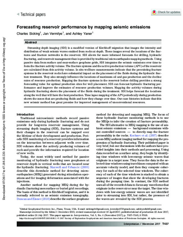 (PDF) Forecasting reservoir performance by mapping seismic emissions