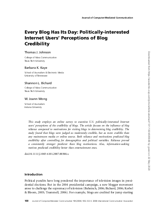 (PDF) Every Blog Has Its Day: Politically-interested Internet Users’ Perceptions of Blog Credibility