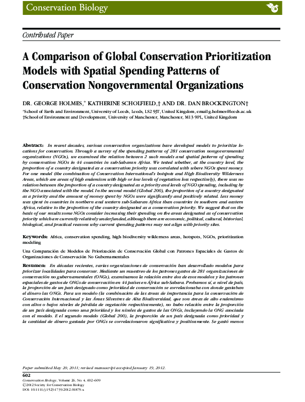 (PDF) A Comparison of Global Conservation Prioritization Models with Spatial Spending Patterns ...