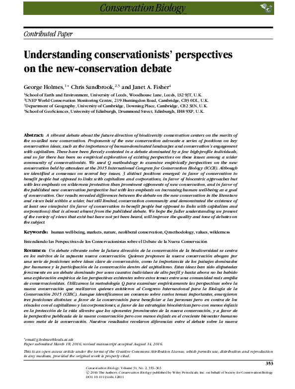 (PDF) Understanding conservationists’ perspectives on the new ...