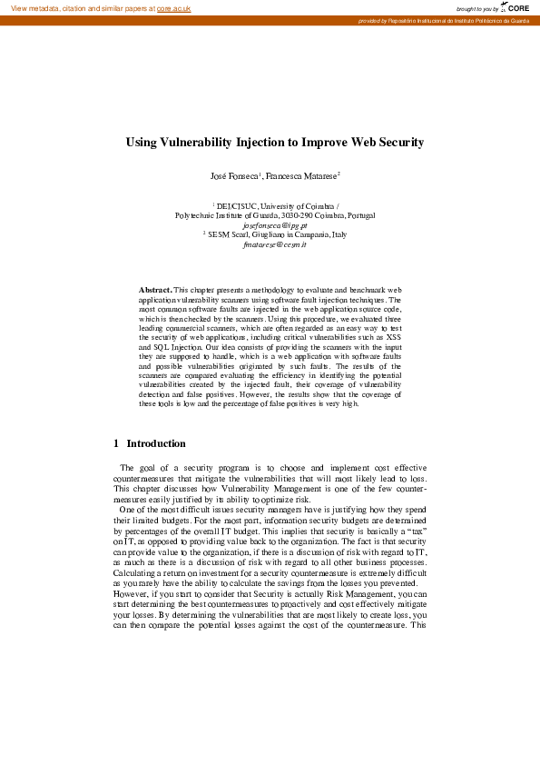 Pdf Using Vulnerability Injection To Improve Web Security