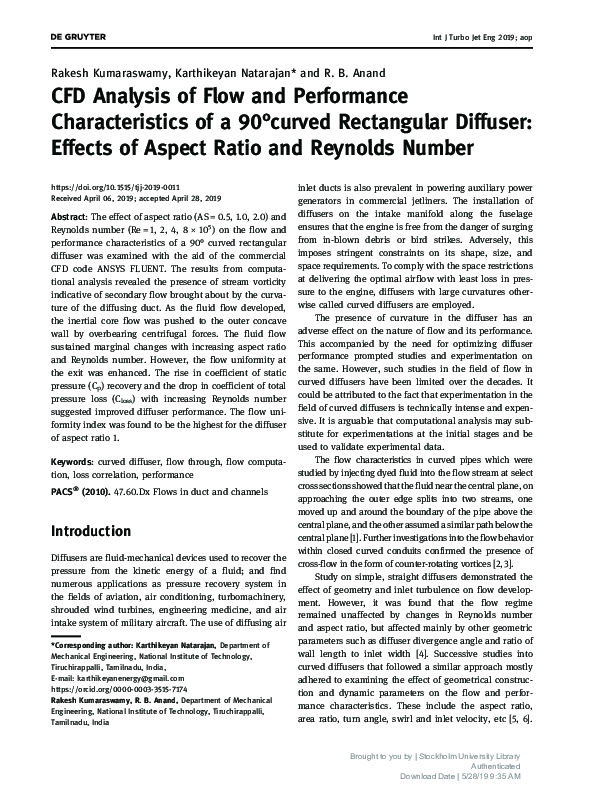 Pdf Cfd Analysis Of Flow And Performance Characteristics Of A 90