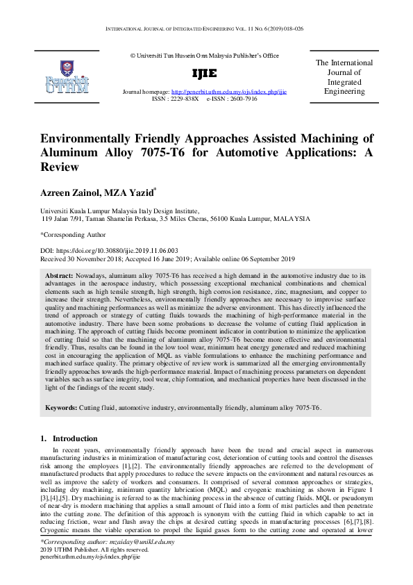 Pdf Ultra High Speed Machining Of A356 T6 Aluminum Alloy For Automotive Applications
