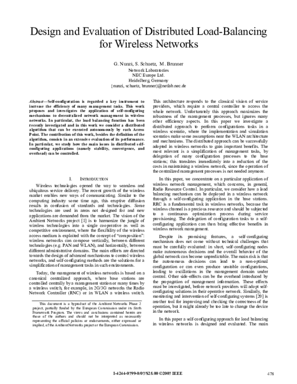 (PDF) Design and Evaluation of Distributed Load-Balancing for Wireless Networks
