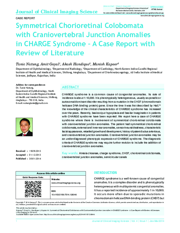 (PDF) Symmetrical Chorioretinal Colobomata with Craniovertebral ...