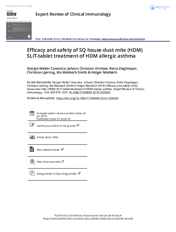 (PDF) Efficacy and safety of SQ house dust mite (HDM) SLIT-tablet ...