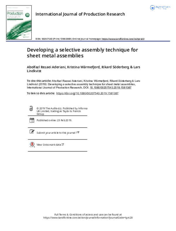 (PDF) Developing a selective assembly technique for sheet metal assemblies
