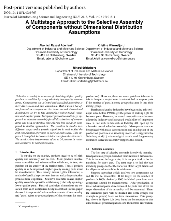 (PDF) A Multistage Approach to the Selective Assembly of Components ...