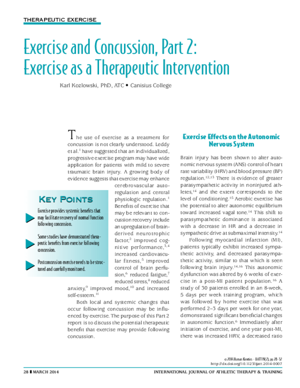 (PDF) Exercise and Concussion, Part 2: Exercise as a Therapeutic ...