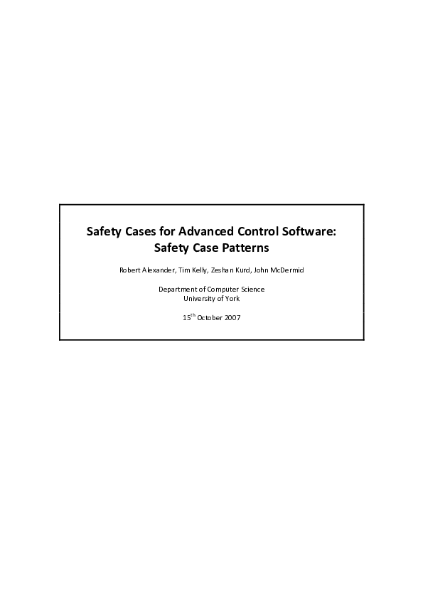 (PDF) Safety cases for advanced control software: Safety case patterns ...