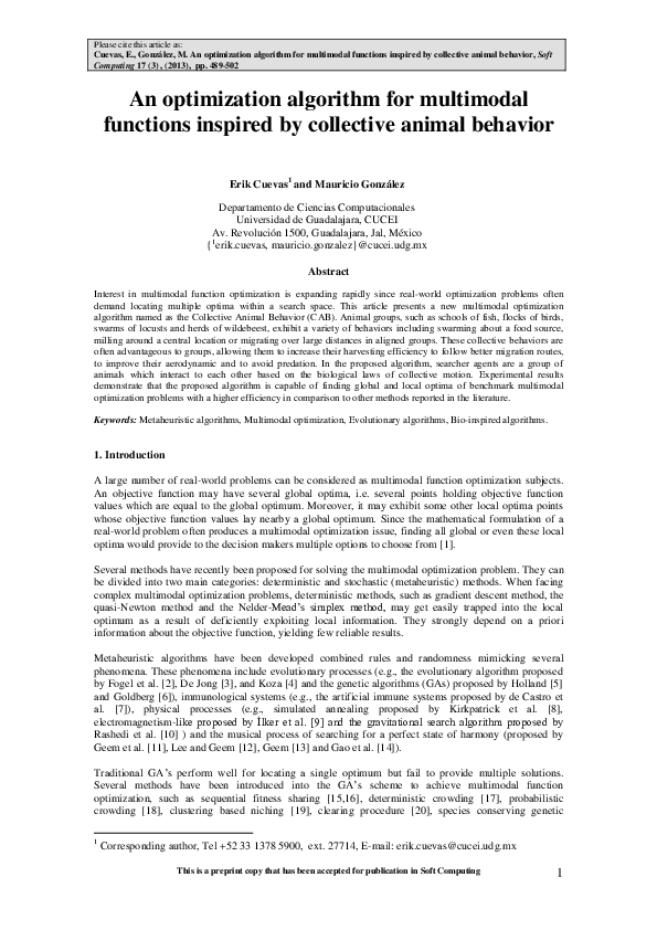 (PDF) An optimization algorithm for multimodal functions inspired by ...