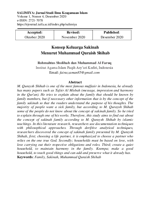 (PDF) Konsep Keluarga Sakinah Menurut Muhammad Quraish Shihab