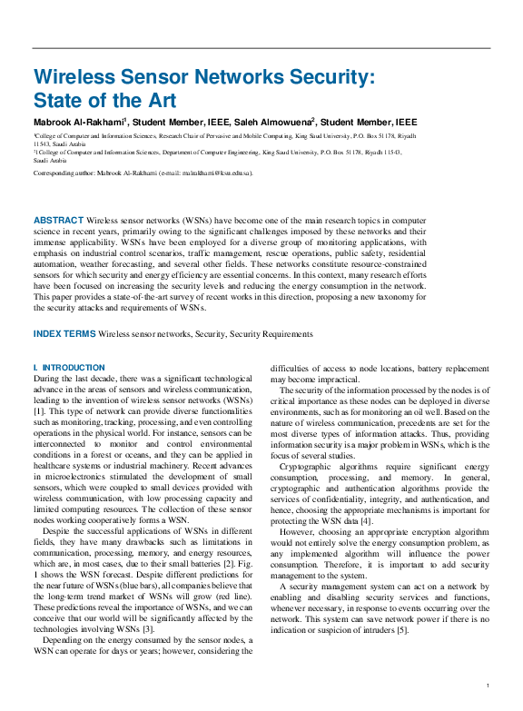 (PDF) Wireless Sensor Networks Security: State of the Art