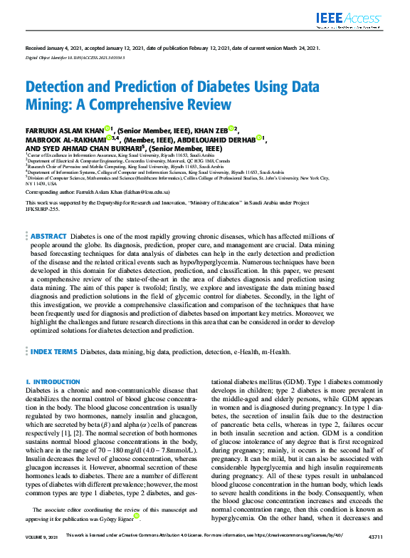(PDF) Detection and Prediction of Diabetes Using Data Mining: A ...