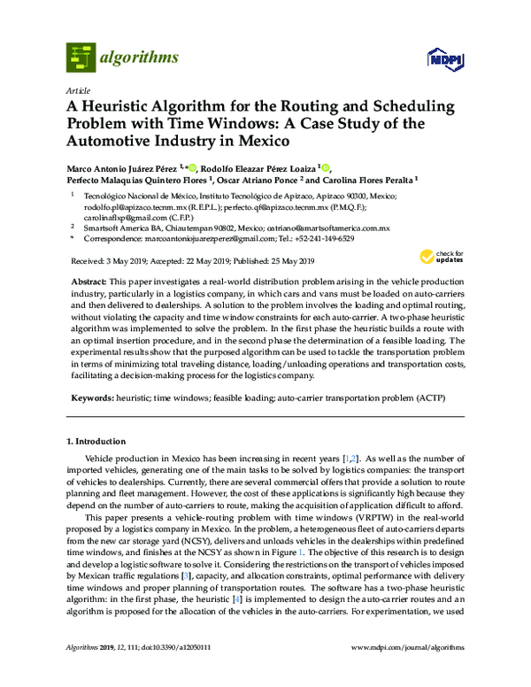 Pdf A Heuristic Algorithm For The Routing And Scheduling Problem With