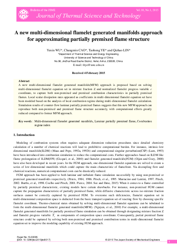 (PDF) A new multi-dimensional flamelet generated manifolds approach for approximating partially ...