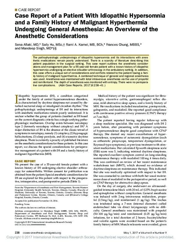 (PDF) Case Report of a Patient With Idiopathic Hypersomnia and a Family ...