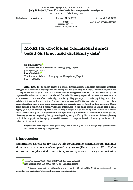 (PDF) Model for developing educational games based on structured dictionary data