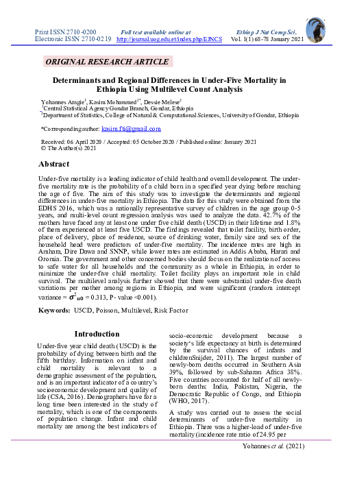 (PDF) Determinants and Regional Differences in Under-Five Mortality in Ethiopia Using Multilevel ...