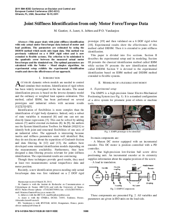 (PDF) Joint stiffness identification from only motor force/torque data