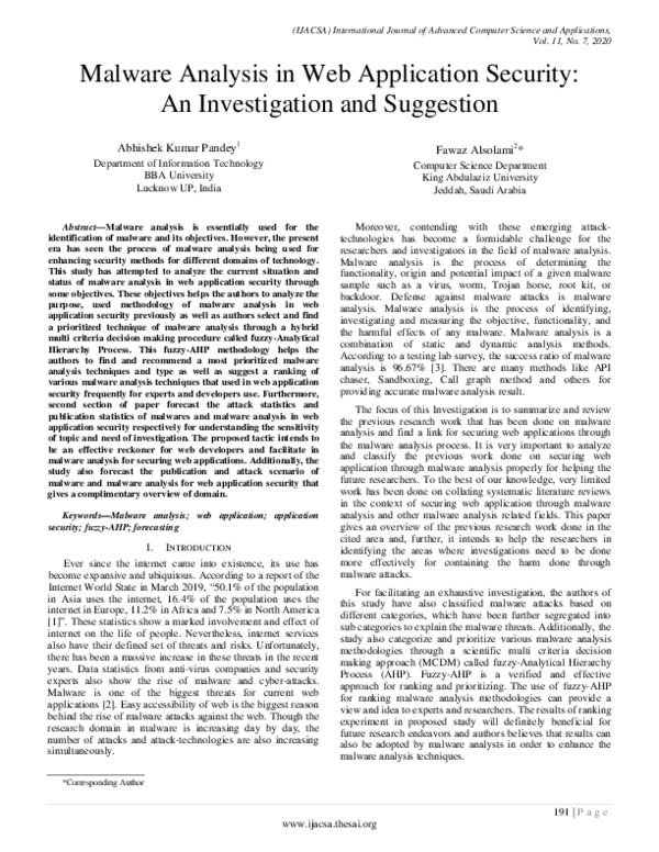 (PDF) Malware Analysis in Web Application Security: An Investigation ...