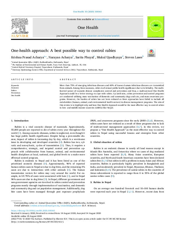 (PDF) One-health approach: A best possible way to control rabies