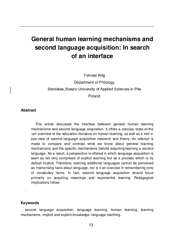 (PDF) General human learning mechanisms and second language acquisition ...