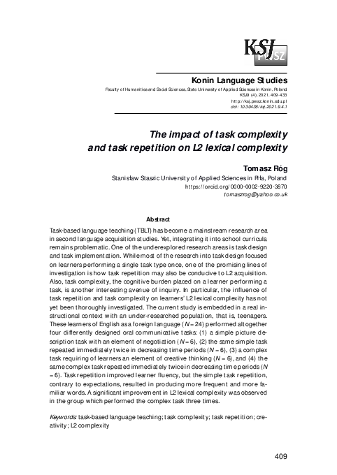 (PDF) The impact of task complexity and task repetition on L2 lexical complexity