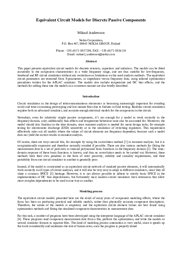 (PDF) Equivalent Circuit Models for Discrete Passive Components