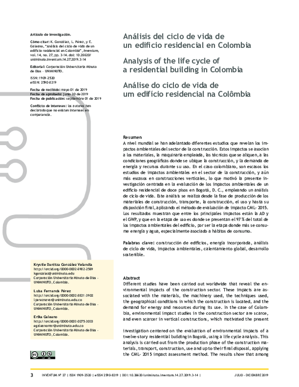 (PDF) Análisis del ciclo de vida de un edificio residencial en Colombia