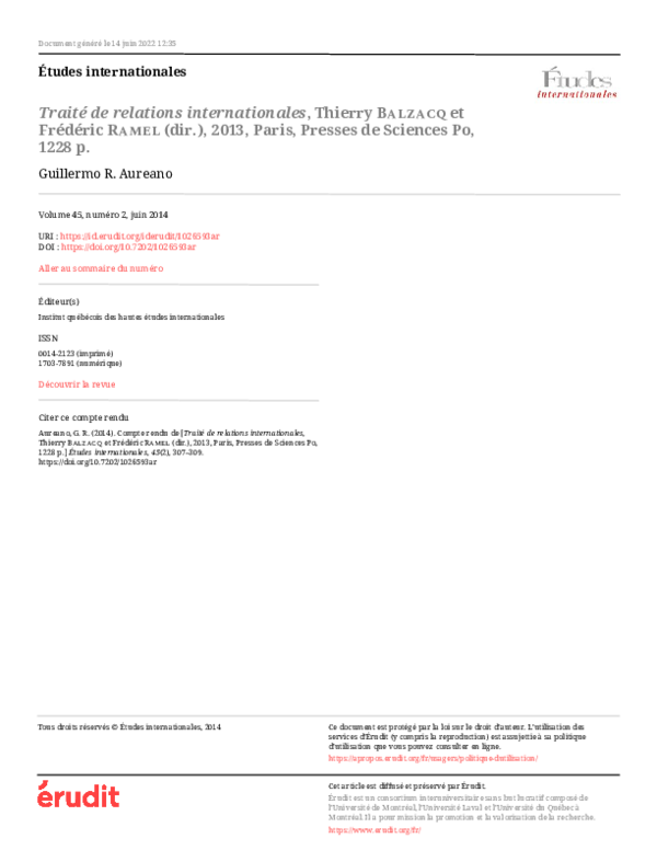 (PDF) Traité de relations internationales, Thierry Balzacq et Frédéric ...