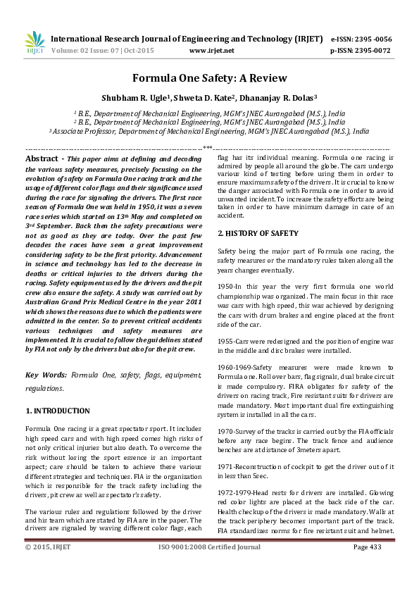 (PDF) Formula One Safety: A Review