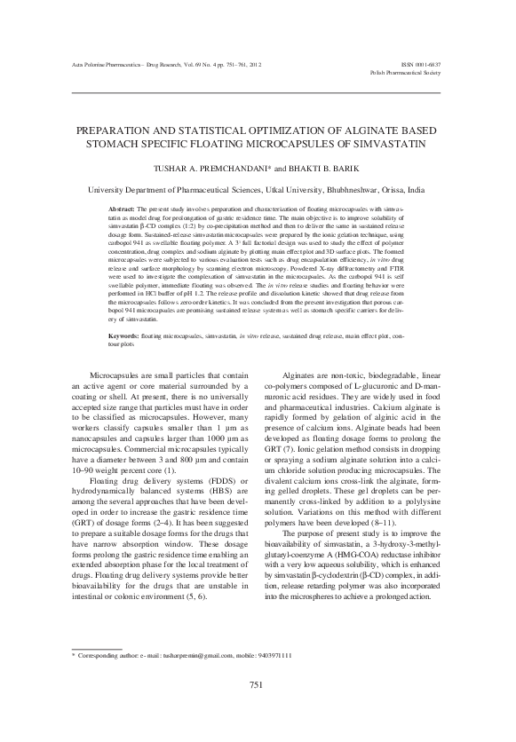 (PDF) Preparation and statistical optimization of alginate based stomach specific floating ...