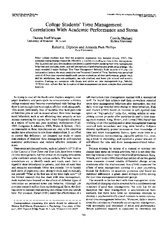 (PDF) College students' time management: Correlations with academic ...
