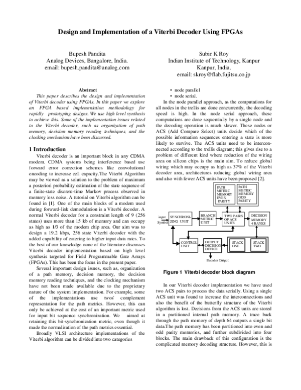 Pdf Design And Implementation Of A Viterbi Decoder Using Fpgas 1725