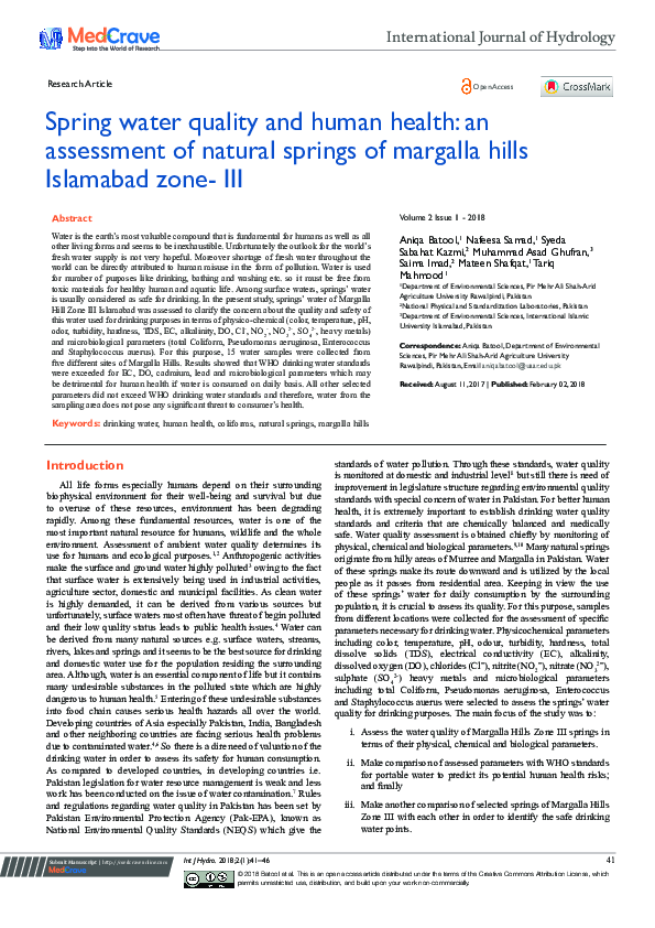 (PDF) Water Quality Assessment of Margalla Springs