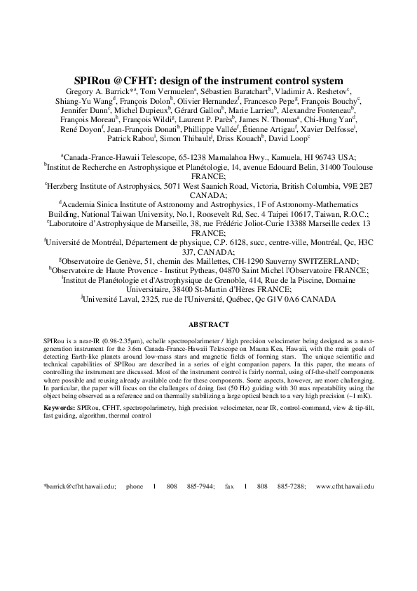 (PDF) SPIRou @ CFHT: design of the instrument control system